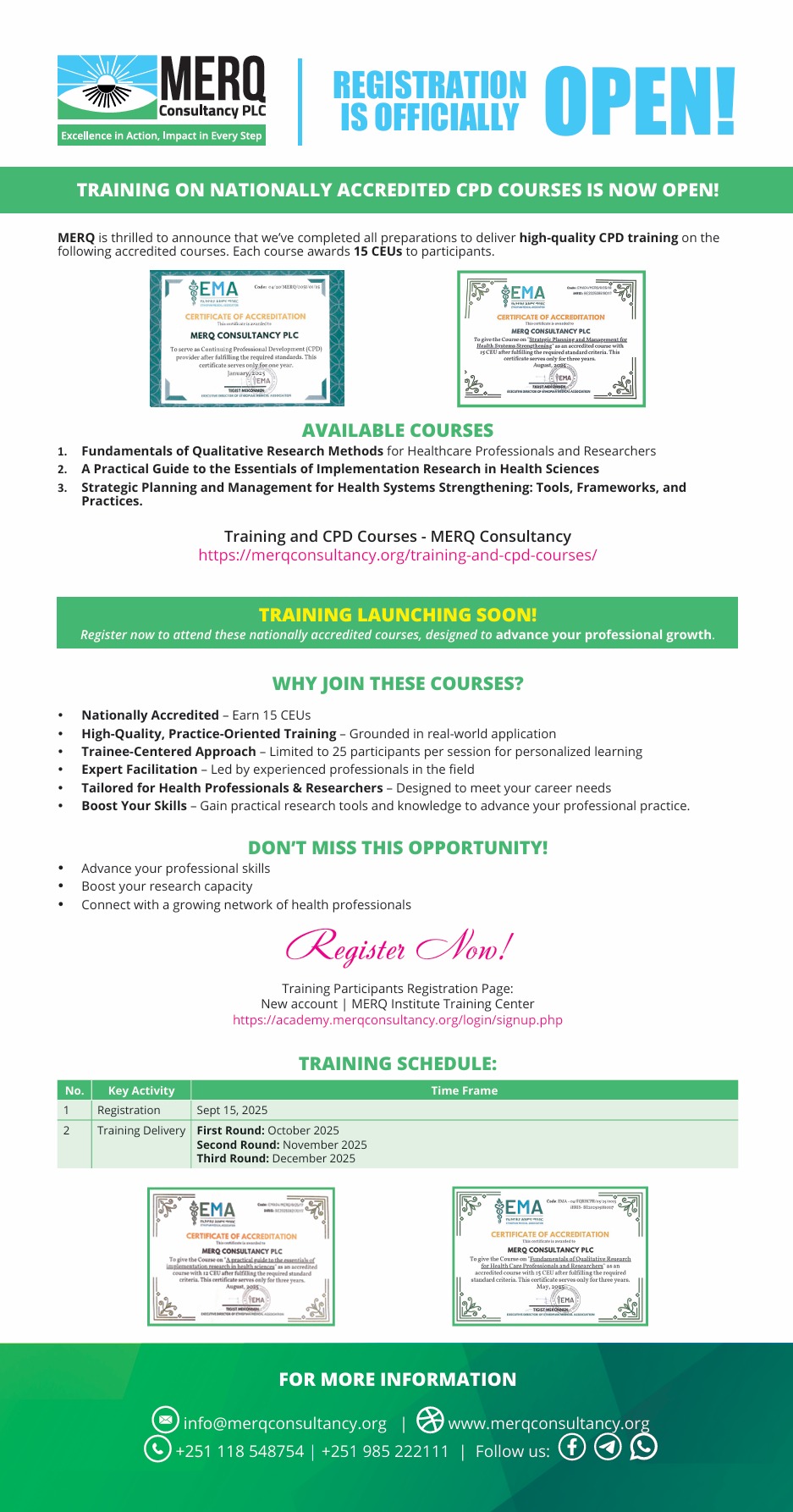 TRAINING ON NATIONALLY ACCREDITED CPD COURSES IS NOW OPEN! - MERQ Consultancy